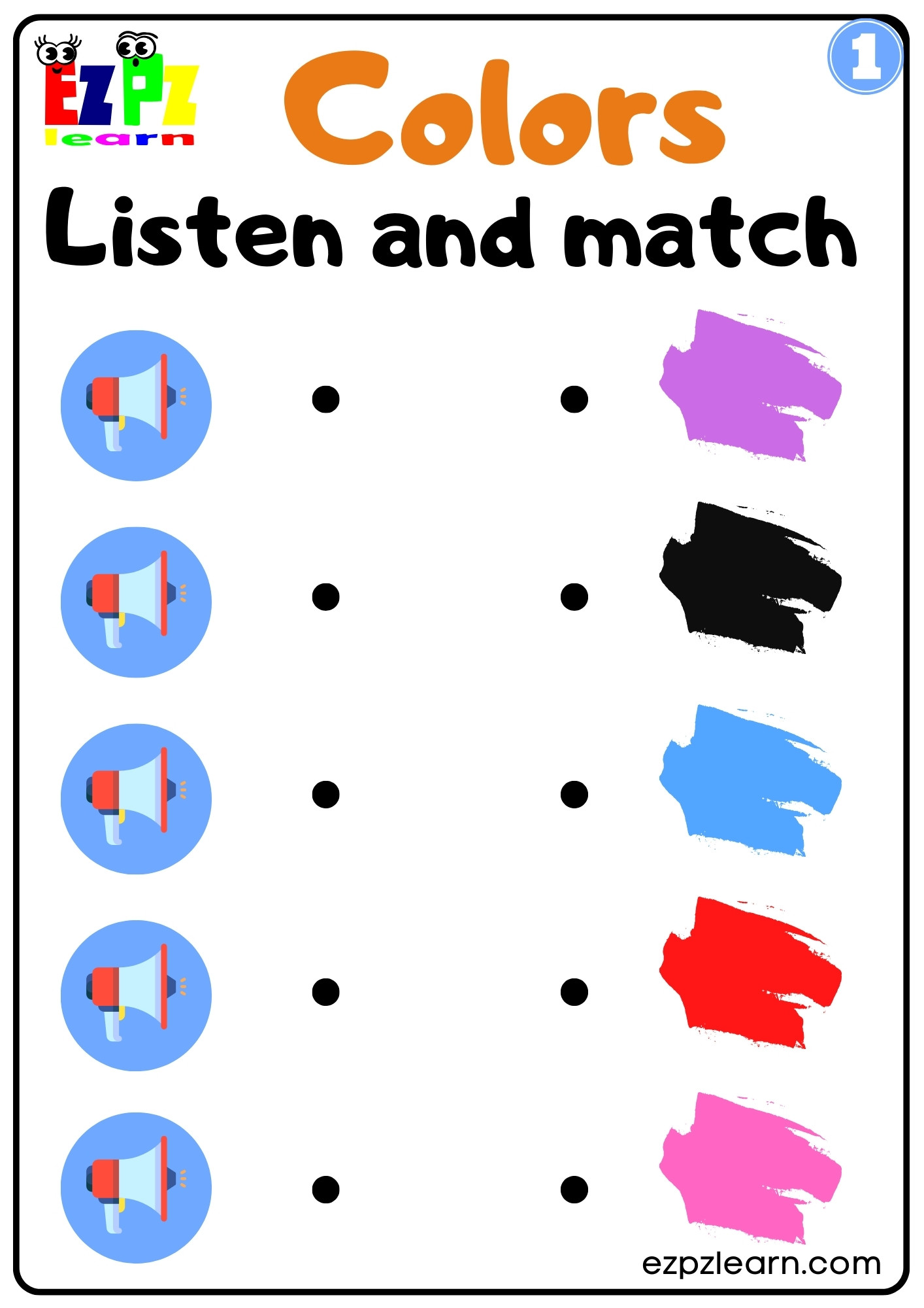 Interactive Colors Worksheet Listen and Match the Correct Images Activity for Kids and ESL ...